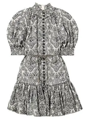 Zimmermann Wylie Belted Embroidered Cotton Mini Dress - Gray