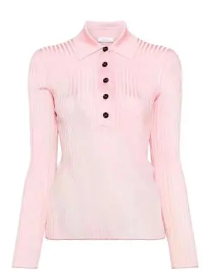 FERRAGAMO Ribbed Polo Top - Pink
