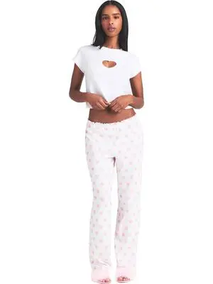 SKIMS Logo Pointelle Straight Leg Pant - Snow Lace Hearts