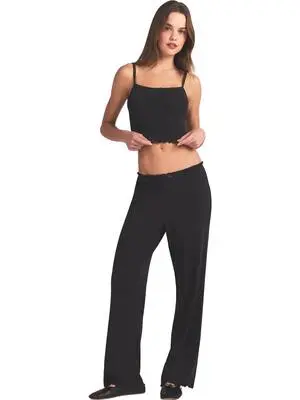 SKIMS Logo Pointelle Straight Leg Pant - Soot