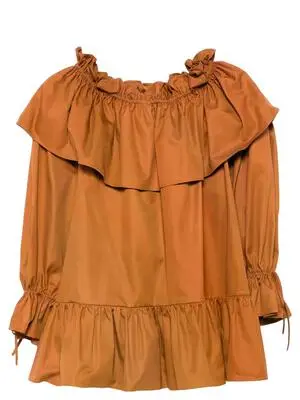 Saint Laurent Mini Ruffled Off-shoulder Dress - Brown