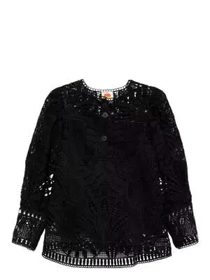 Farm Rio Guipure-lace Puff-sleeve Blouse - Black