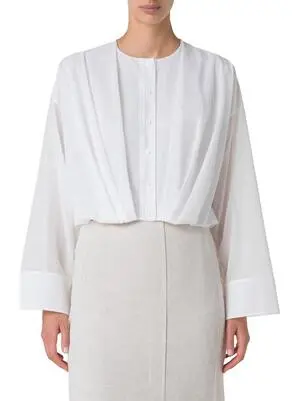 Akris Cotton Voile Crop Button-up Shirt - Pure White