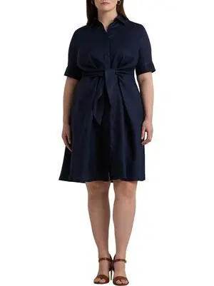 Ralph Lauren Front Tie Linen Shirtdress - Lauren Navy