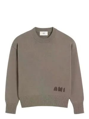 Ami Logo-embroidered Crew-neck Sweater - Grey