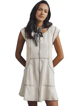 PILCRO Cap-Sleeve Denim Mini Dress Neutral