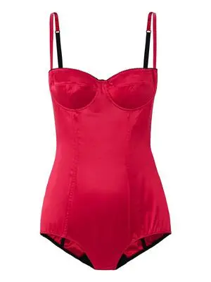 Dolce & Gabbana Underwired Picot-trimmed Stretch-silk Satin Bodysuit - Red