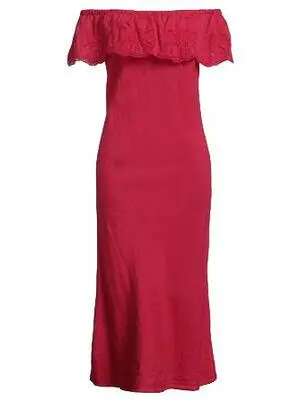 120% Lino Midi Linen Flared Dress - Red