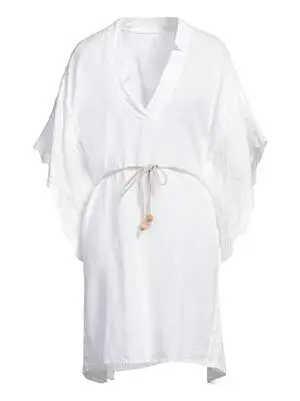 120% Lino Linen Mini Kaftan Dress With Lace - White