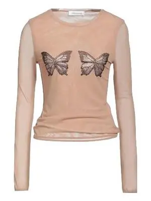 Blumarine Tulle Top With Appliqués - Beige
