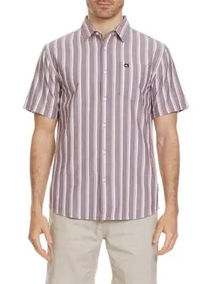 Quiksilver Oxford Stripe Classic Short Sleeve Button-up Shirt - Sunset Purple