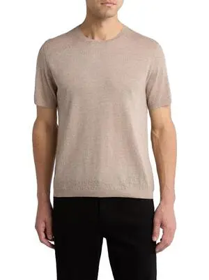 John Varvatos Alvito Regular Fit Short Sleeve Wool Sweater - Fossil Grey