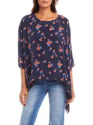 Karen Kane Floral Print Flare Hem Top - Navy Print
