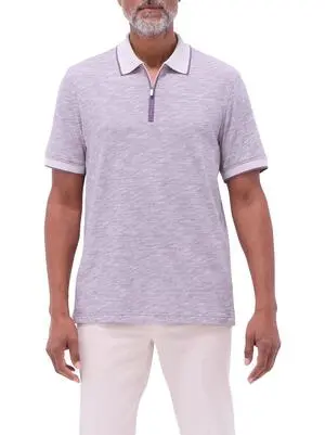 Bugatchi Cotton & Linen Quarter Zip Polo - Plum