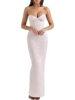 House Of Cb Valeria Strapless Gown - Silver Peony