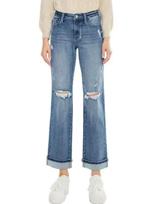 KANCAN Carrie Mid-rise Straight Leg Jeans - Medium Wash