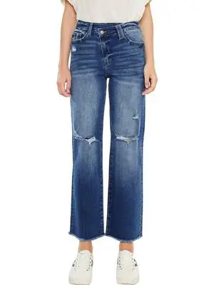 KANCAN Mollie High Rise 90's Criss Cross Jeans - Dark Wash