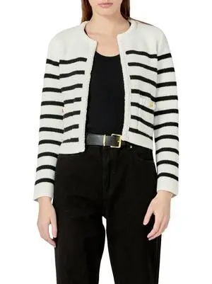 English Factory Stripe Crop Cardigan - Off White