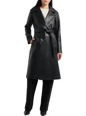Michael Kors Long Faux Leather Trench Coat - Black