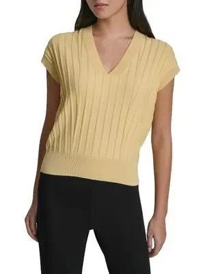 Dkny Ribbed Short Sleeve Sweater - Buttercream