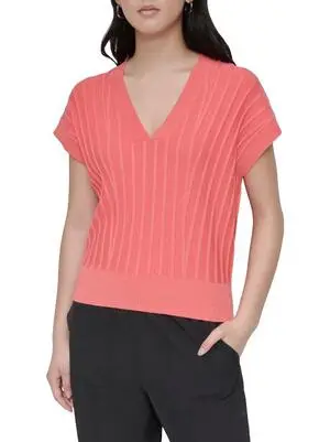 Dkny DKNY Ribbed Short Sleeve Sweater Coral