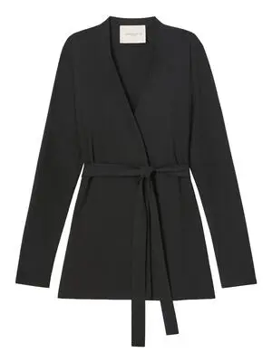 Lafayette 148 New York Matte Jersey V-neck Belted Jacket - Black