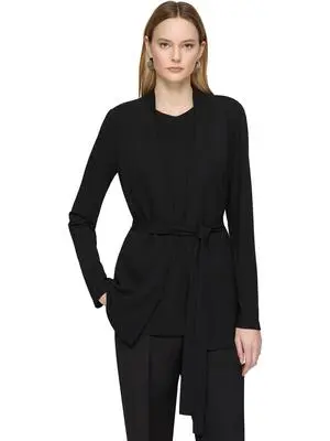 Lafayette 148 New York Matte Jersey V-neck Belted Jacket - Black
