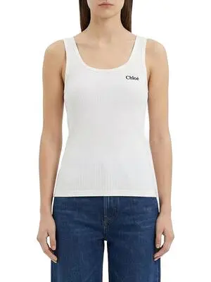 Chloé Ribbed Tank Top With Logo - White