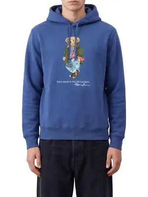 Polo Ralph Lauren Cotton Hoodie With Teddy Bear Graphic - Blue