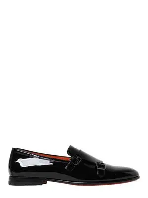 Santoni Santoni Patent Leather Monk Strap Shoes Black