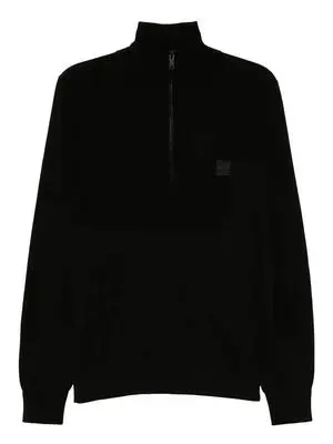 BOSS Logo-patch Zip-neck Sweater - Black
