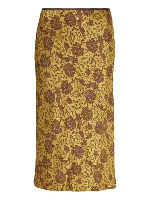 Dries Van Noten Floral Jacquard Midi Skirt - Yellow