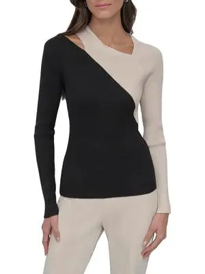 Dkny Colorblock Cutout Sweater - Black/ Latte City