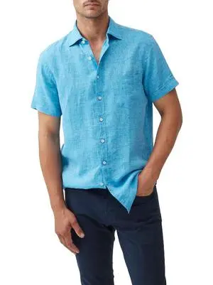 Rodd & Gunn Palm Beach Sports Fit Short Sleeve Linen Button-up Shirt - Cobalt