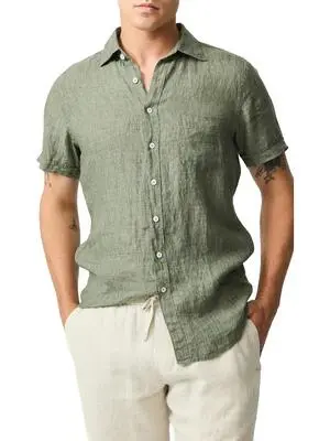 Rodd & Gunn Palm Beach Sports Fit Short Sleeve Linen Button-up Shirt - Kelp