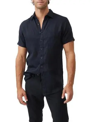 Rodd & Gunn Palm Beach Sports Fit Short Sleeve Linen Button-up Shirt - Midnight