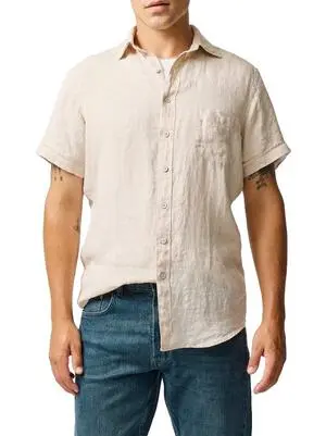 Rodd & Gunn Palm Beach Sports Fit Short Sleeve Linen Button-up Shirt Natural