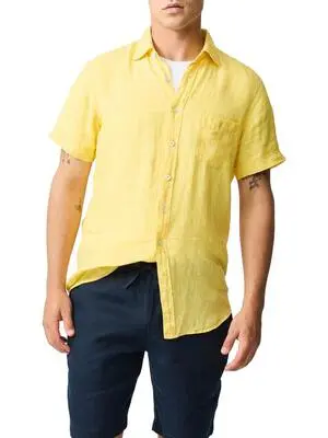 Rodd & Gunn Palm Beach Sports Fit Short Sleeve Linen Button-up Shirt Sunshine