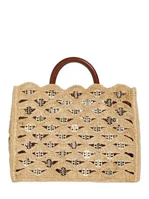 Rabanne Raffia Disc Tote - Natural / Light Gold