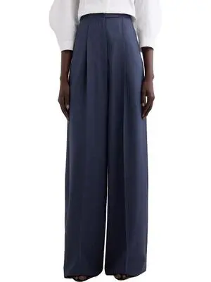 Givenchy Pleated Wide Leg Wool Pants - Denim Blue