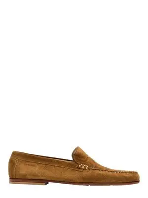 STUART WEITZMAN Brady Suede Penny Loafers - Camel Tan