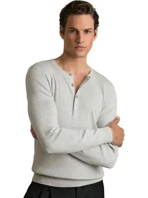 REISS Ashwell Rib Knit Henley Jumper - Grey