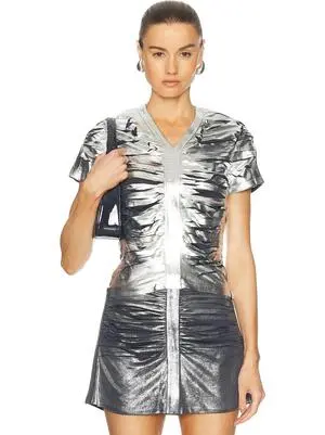 DIESEL Short Sleeve Gathered Top - Silver Metallic