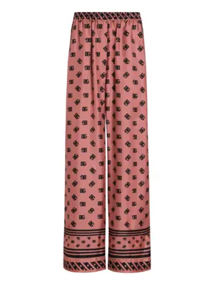 Dolce & Gabbana Silk Satin Jacquard Pajama Pants With All-over Dg Logo - Pink