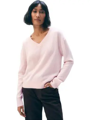 WHITE & WARREN Cashmere V-neck Pullover - Pink