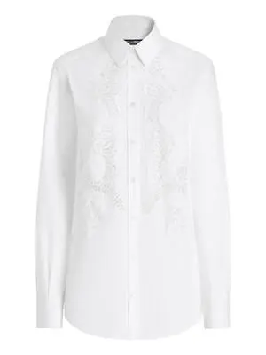 Dolce & Gabbana Cotton Poplin Shirt With Lace Inlay - White
