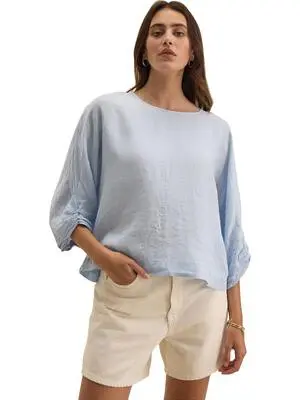Velvet By Graham & Spencer Cass Linen Top - Blue / Denim