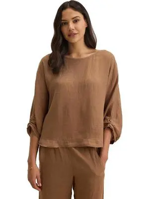 Velvet By Graham & Spencer Cass Linen Top - Brown