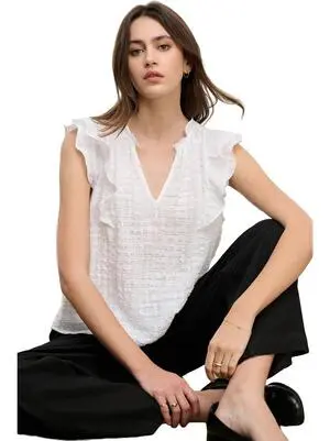 Velvet By Graham & Spencer Eva Textured Cotton Gauze Top - White