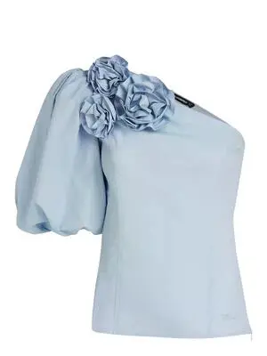 Karl Lagerfeld Floral-appliqué One-shoulder Blouse - Blue